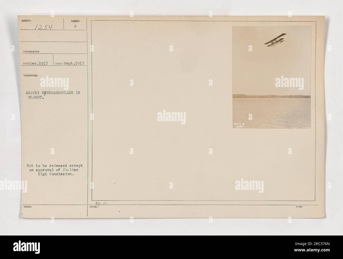 The image shows a Macchi hydroplane flying during World War One. This ...