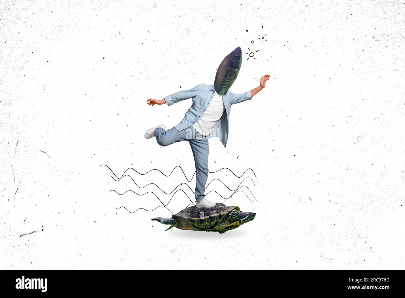 Photo banner creative collage picture of headless surreal fish human ...