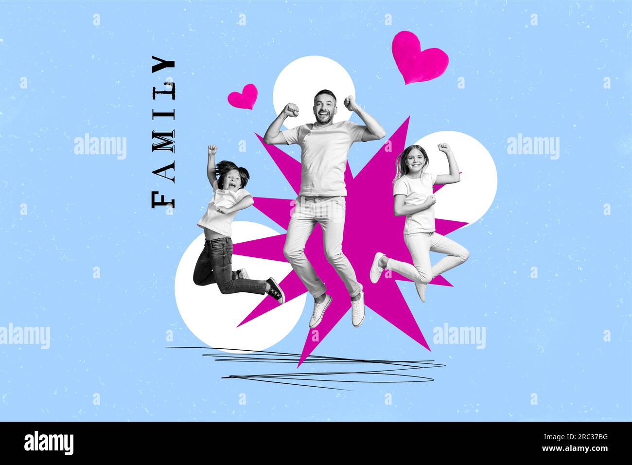 Composite collage of three people jumping have fun crazy family day ...