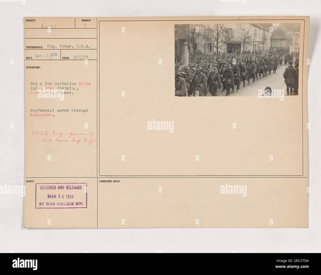 Image shows the 2nd and 3rd Battalion of the 168th Infantry from the ...
