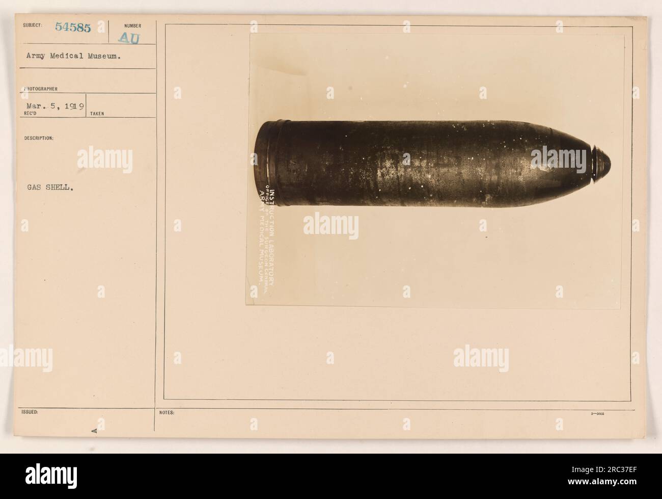 Gas shell on display at the Army Medical Museum on March 5, 1919. The ...