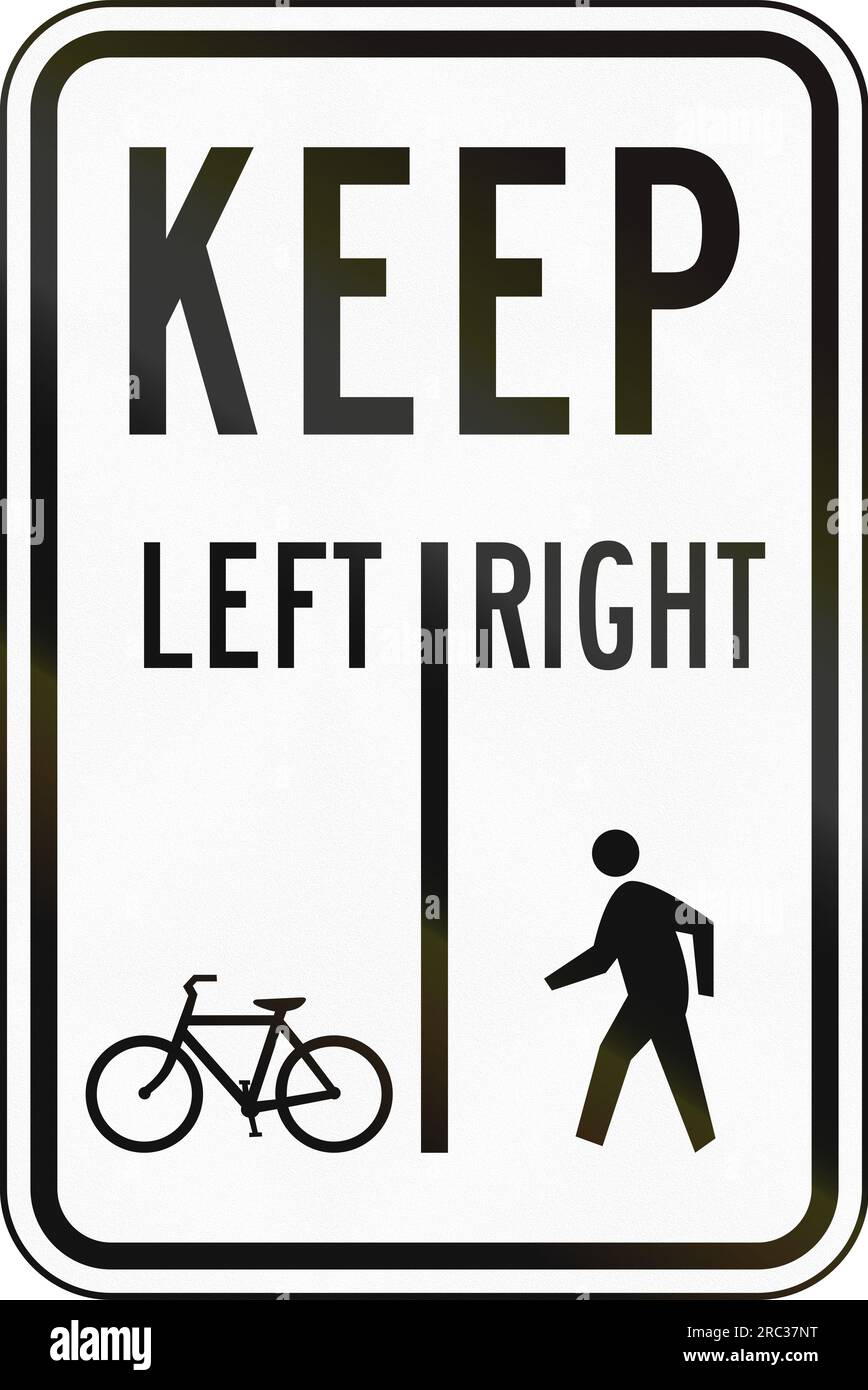United States traffic sign: Bicycles left pedestrians right Stock Photo ...