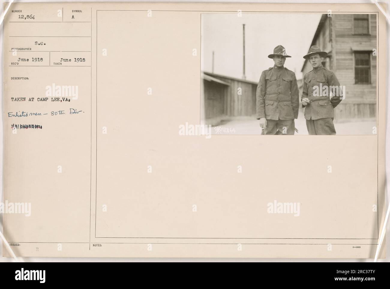 Enlisted men of the 80th Division at Camp Lee, VA in June 1918 Stock ...