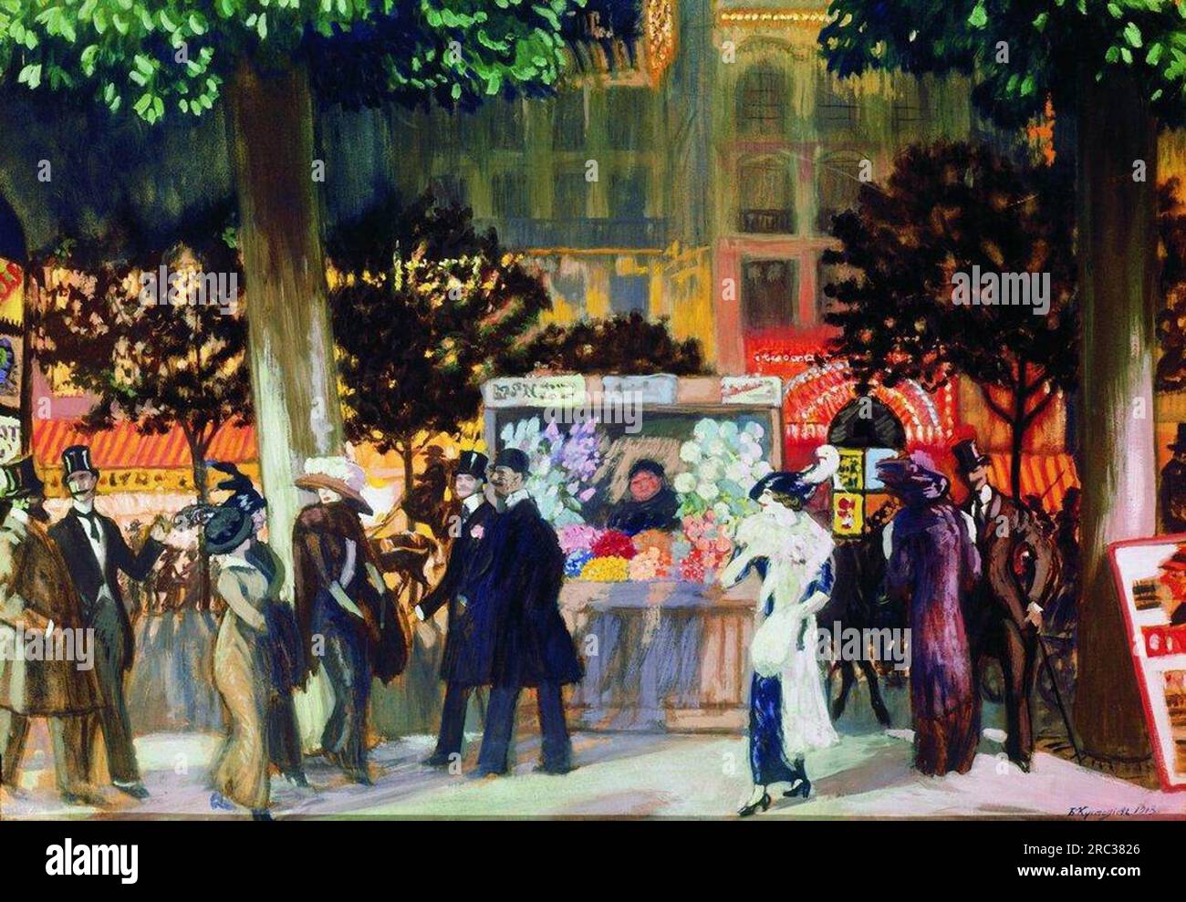 Paris Boulevard at Night 1913 by Boris Kustodiev Stock Photo - Alamy