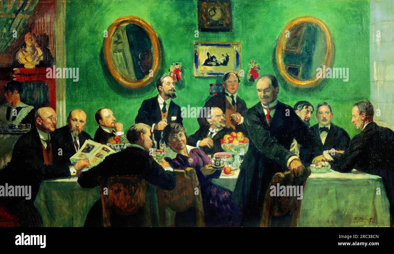 Group portrait of painters of the World of Art 1920 by Boris Kustodiev ...
