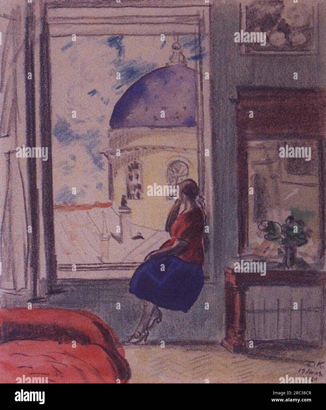 Interior. The female figure at the window (in studio) 1920 by Boris ...