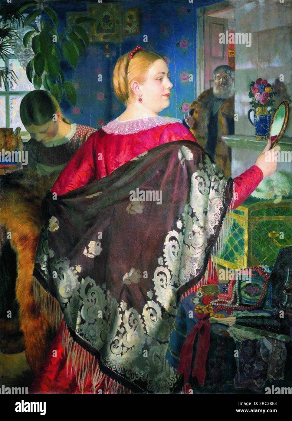 Merchant's Woman with a Mirror 1920 by Boris Kustodiev Stock Photo - Alamy