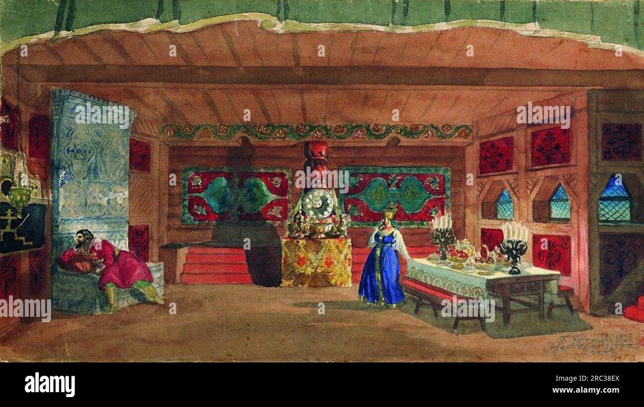 Stage design for Nikolai Rimsky-Korsakov's opera the 'The Tsar's bride ...