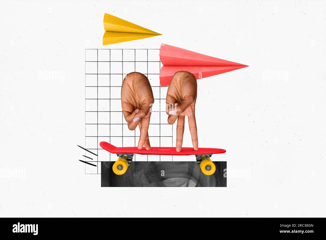 Poster banner collage of two people friends fingers having fun ride ...