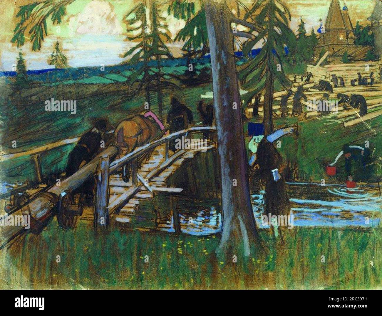 Build a monastery 1906 by Boris Kustodiev Stock Photo - Alamy