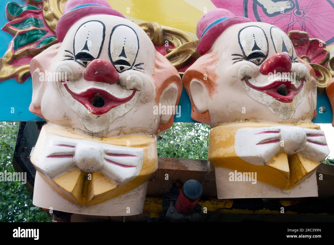 Clown heads at Dreamland Amusement Park, Margate, Kent, England Stock ...