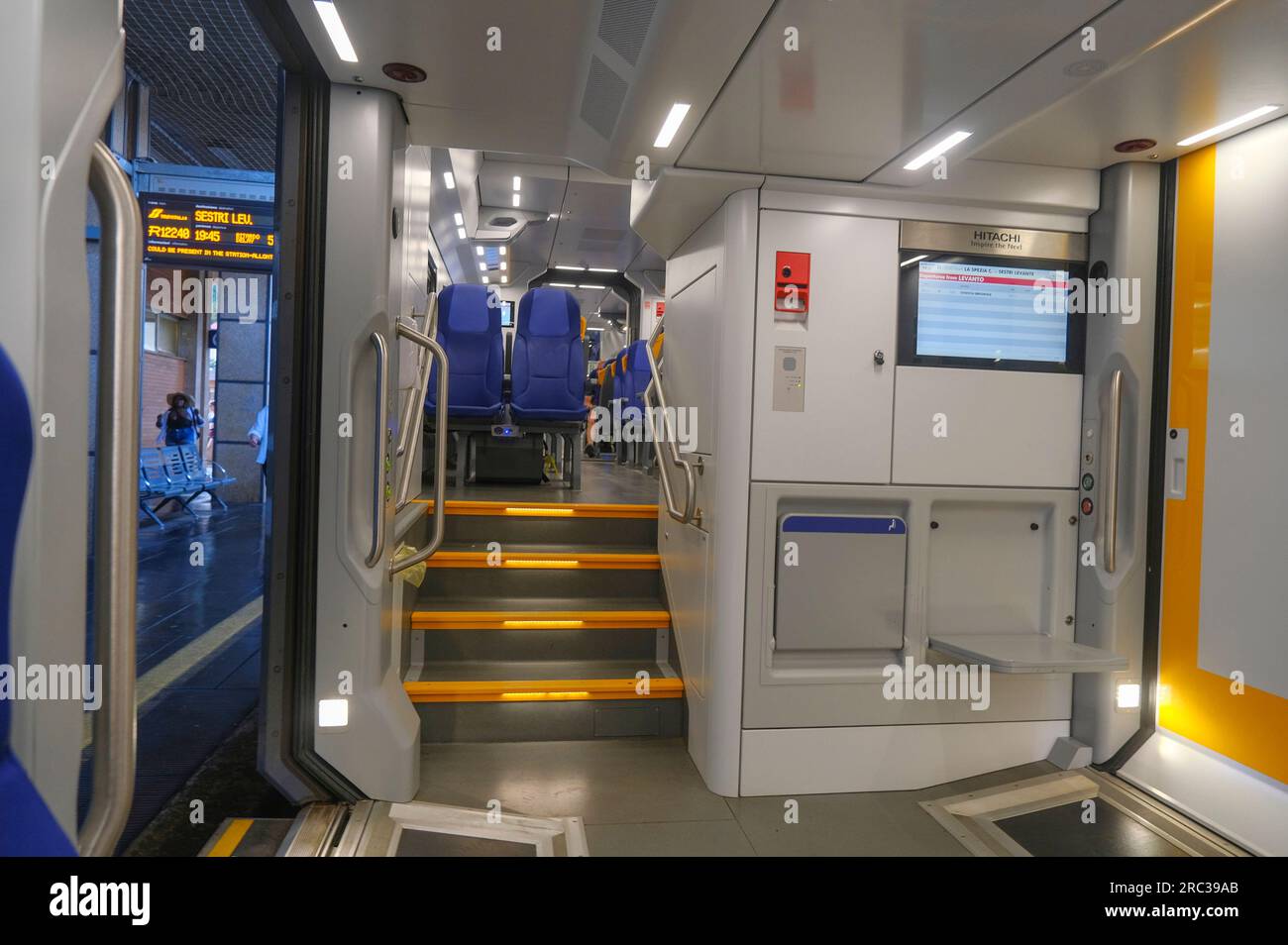 interior of the modern fast train inside and regional Italian trains ...