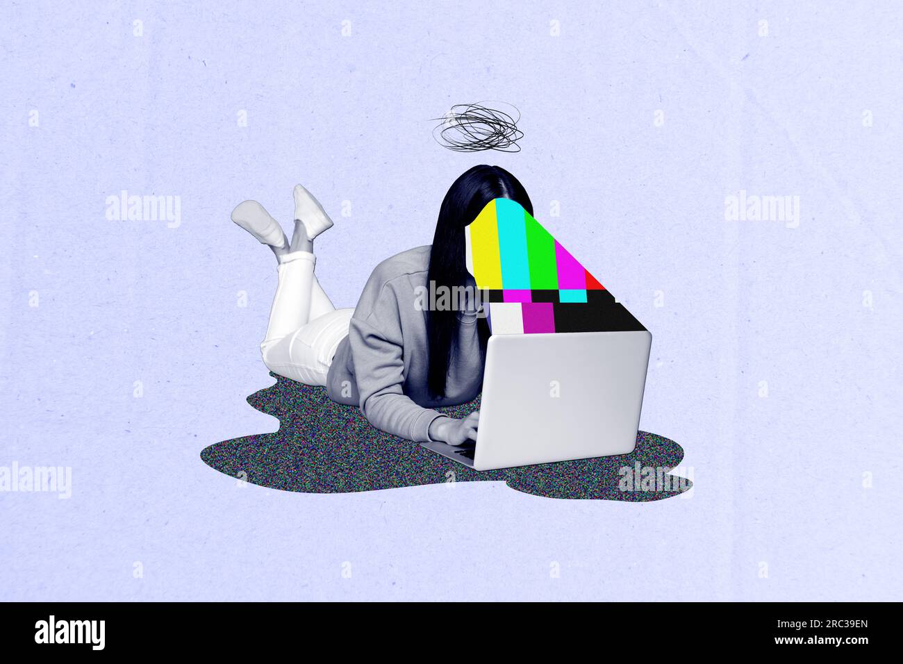 Photo collage artwork minimal picture of addicted lady watching ...