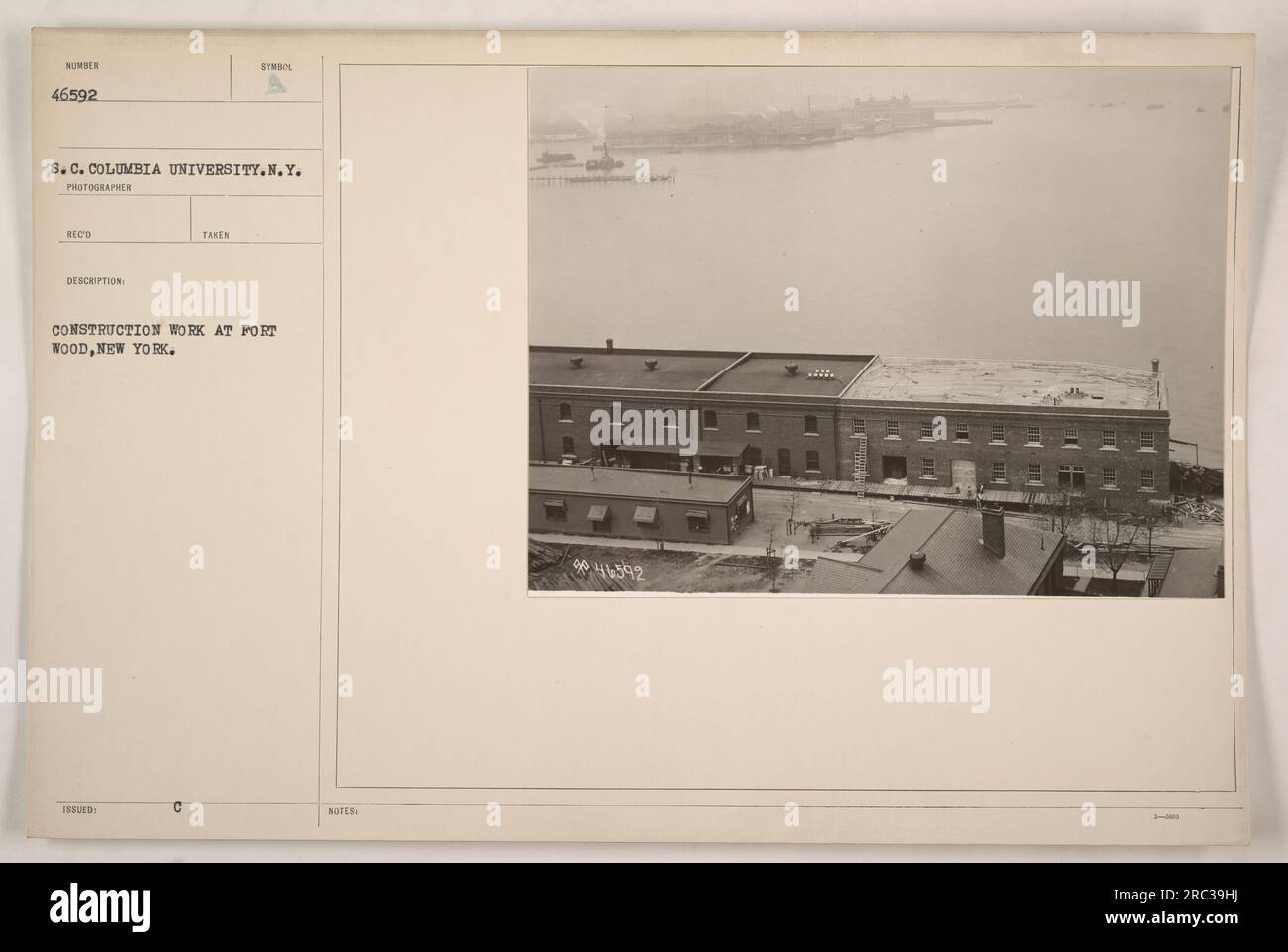 Construction work in progress at Fort Wood in New York. The photograph ...