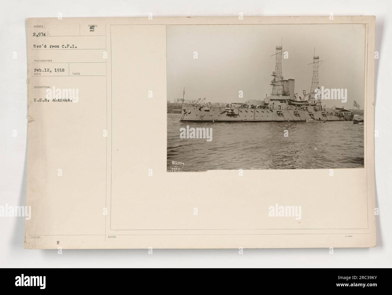 U.S.S. Alabama in New York City during World War One. The photograph ...