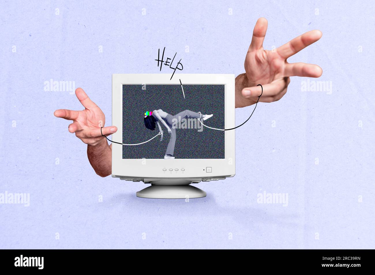 Creative collage illustration of young girl manipulation need help ...