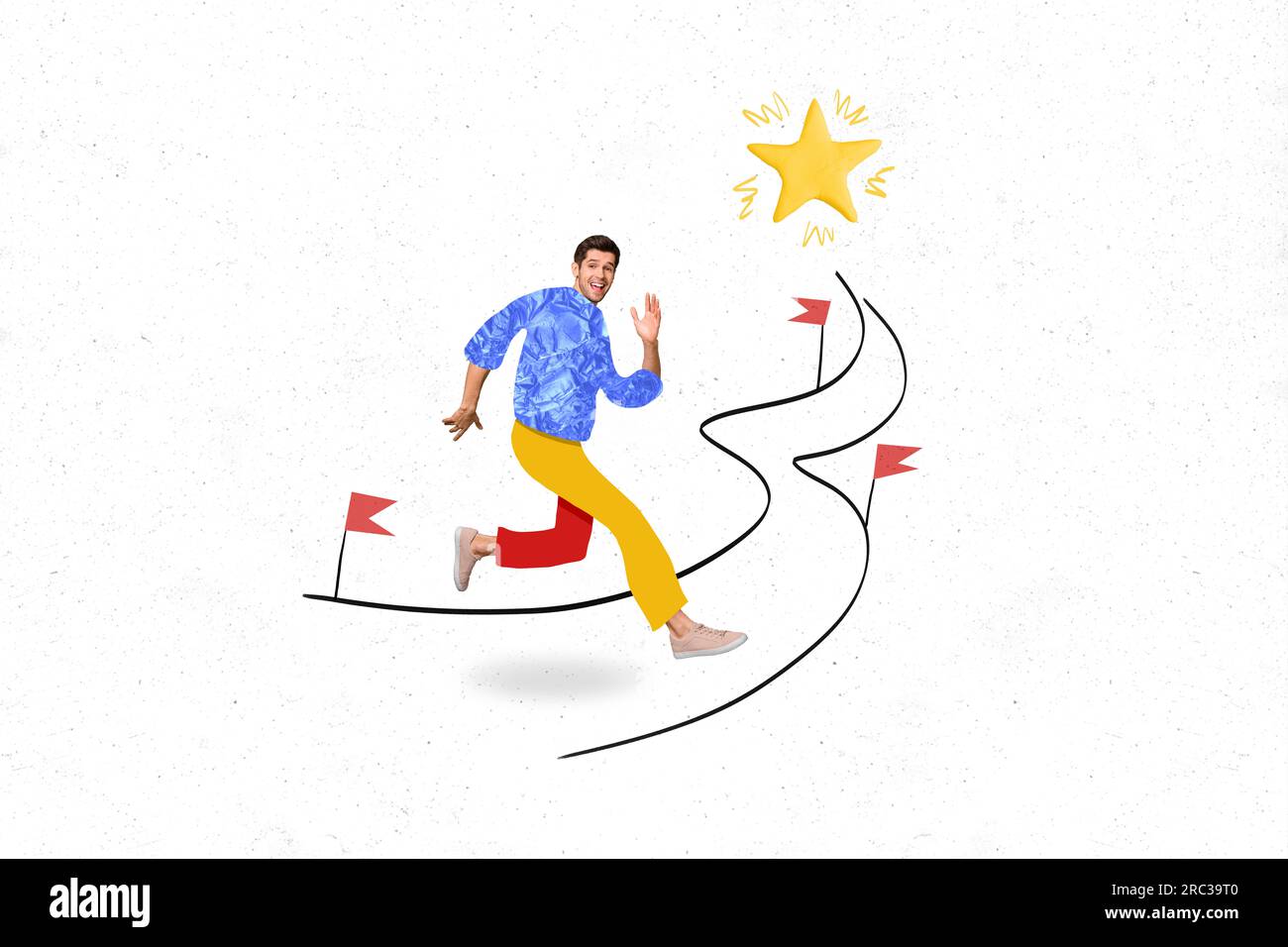 Composite collage picture of young businessman running fast speed road ...