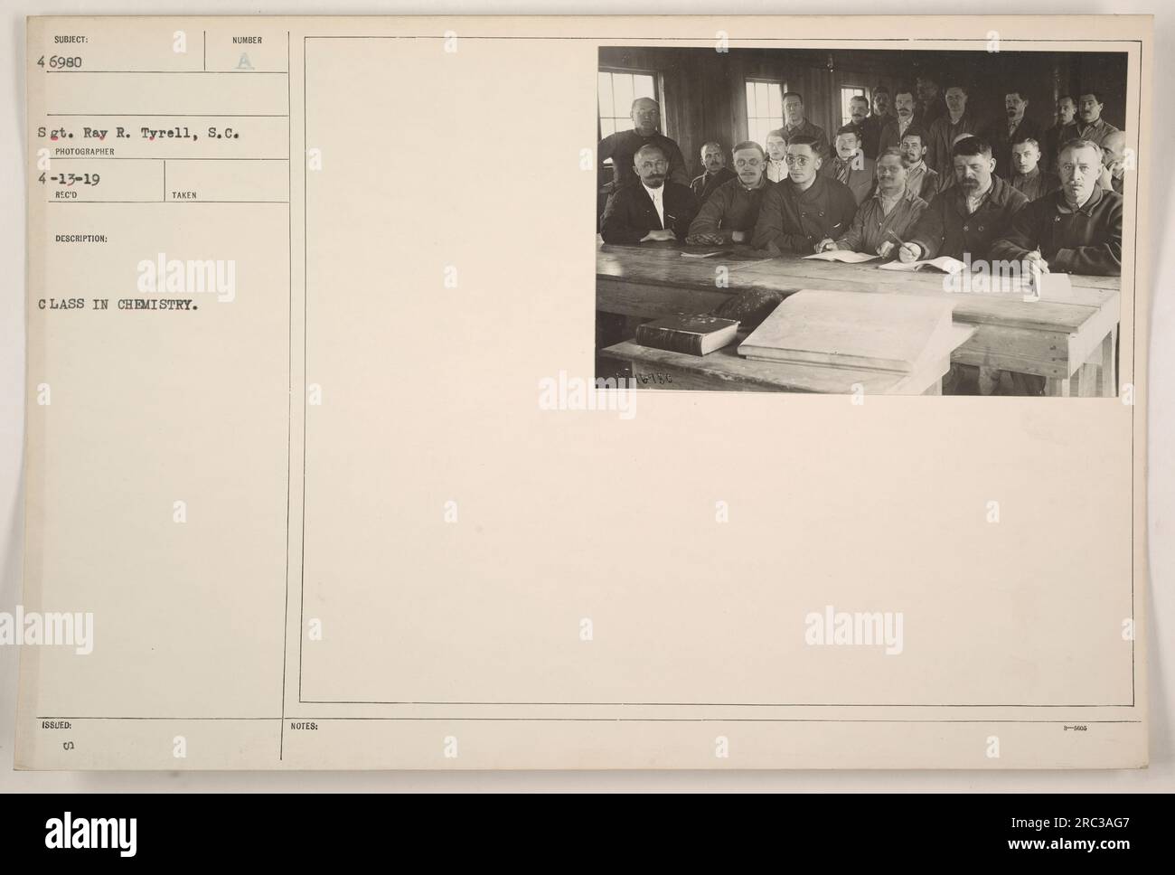 Sgt. Ray R. Tyrell attending a chemistry class during World War I. The ...