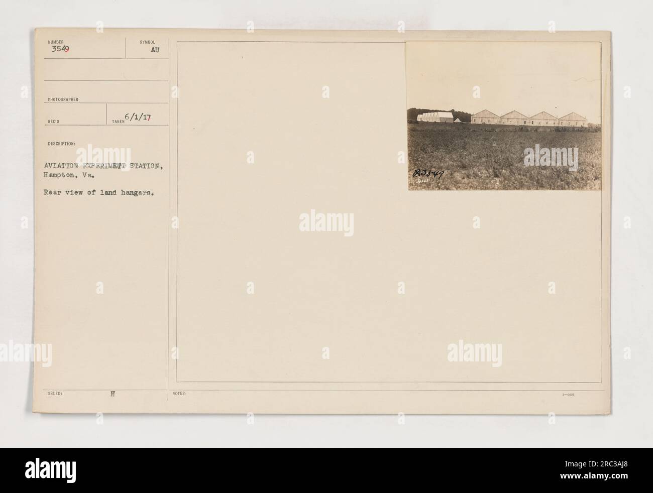 Rear view of land hangars at the Aviation Experiment Station in Hampton ...