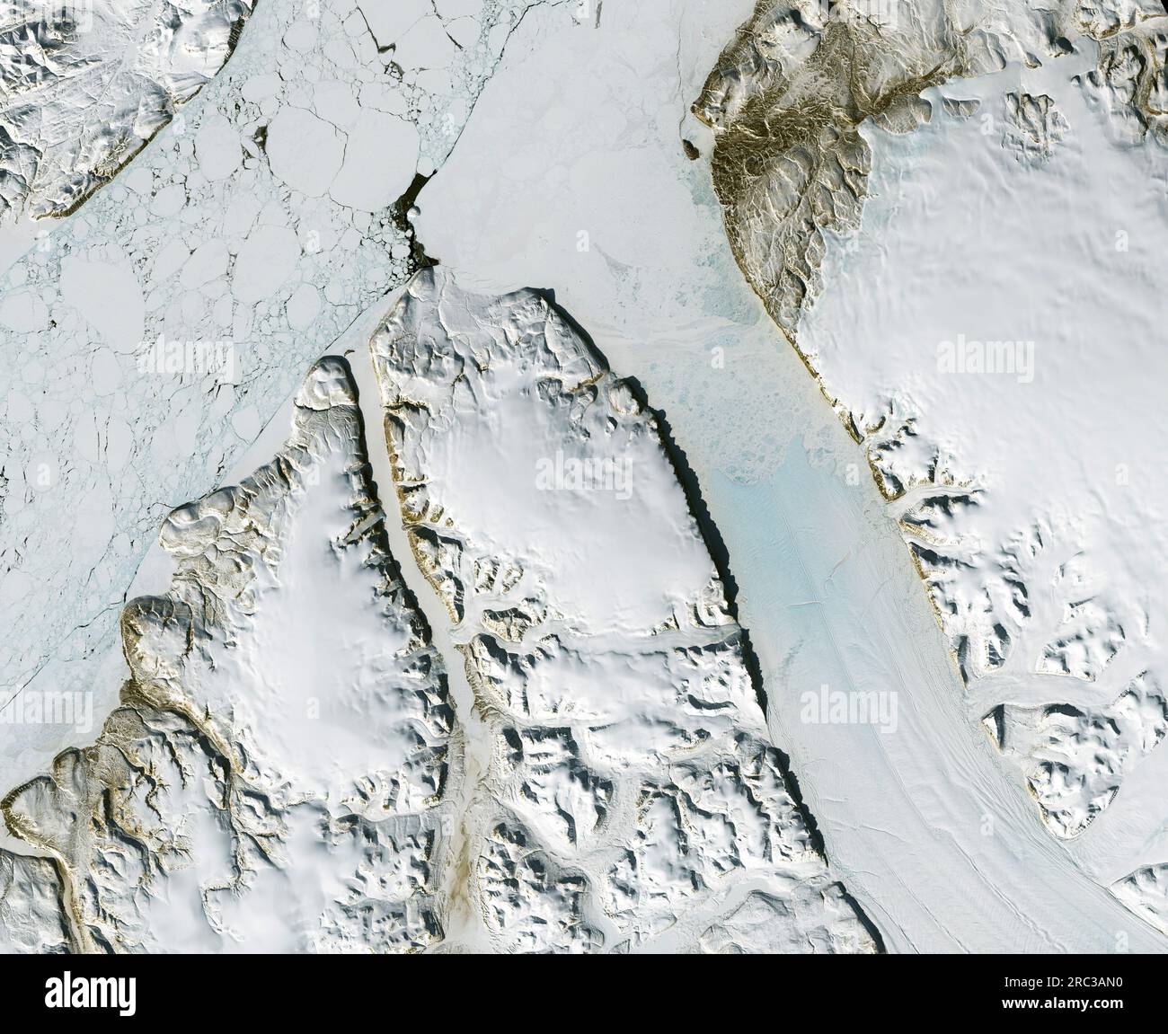 Petermann Glacier in Greenland showing glacial reduction Stock Photo ...