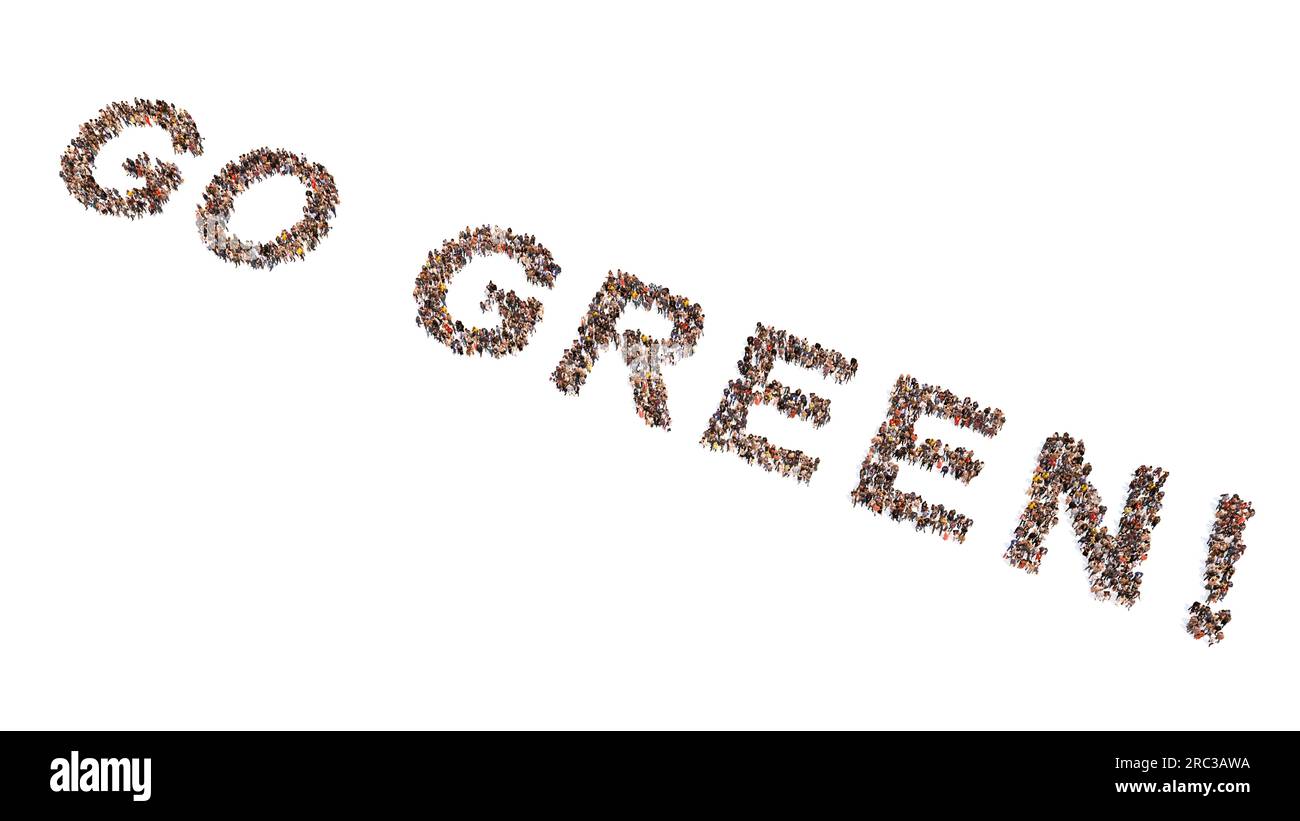 Concept or conceptual large community of people forming the GO GREEN ...