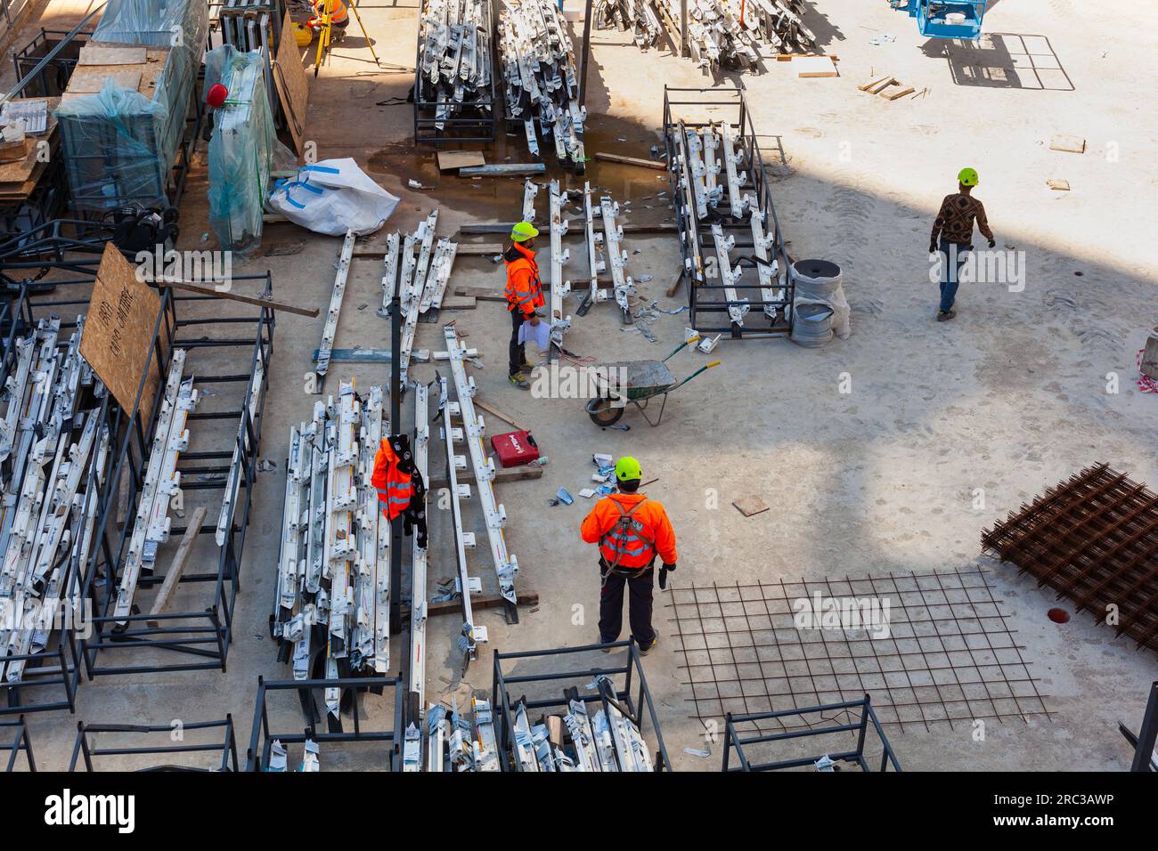 Milan Italy - April 26, 2023: Group of construction workers on building ...