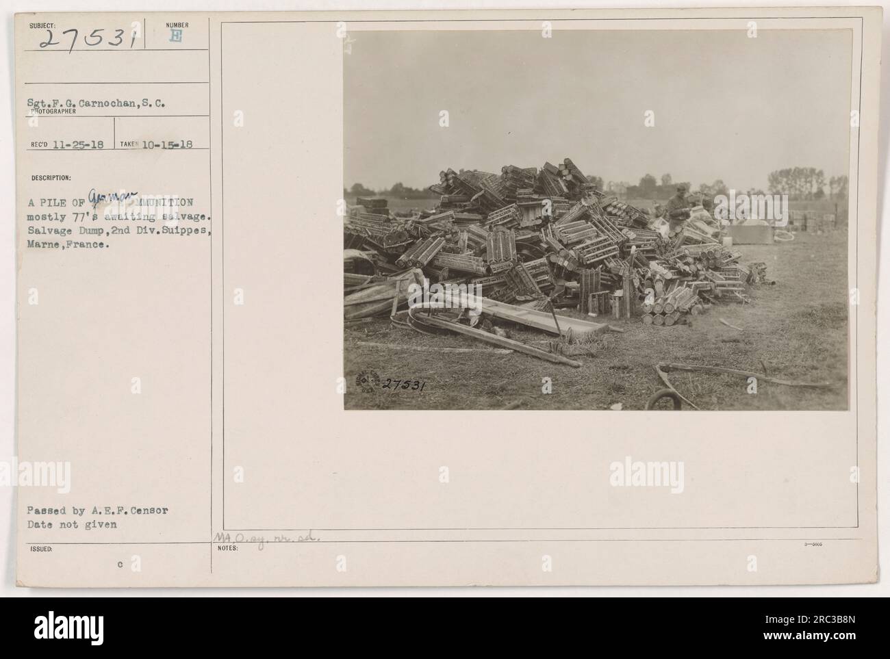 A pile of ammunition, mostly 77s, seen at the salvage dump of the 2nd ...