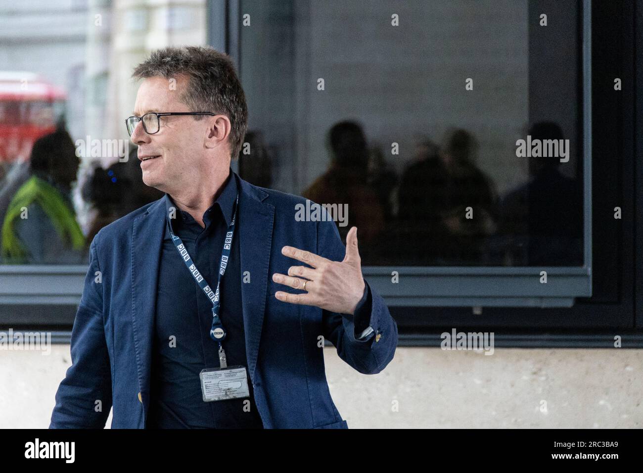 London, UK. 12th July, 2023. Nicky Campbell pictured leaving the BBC ...