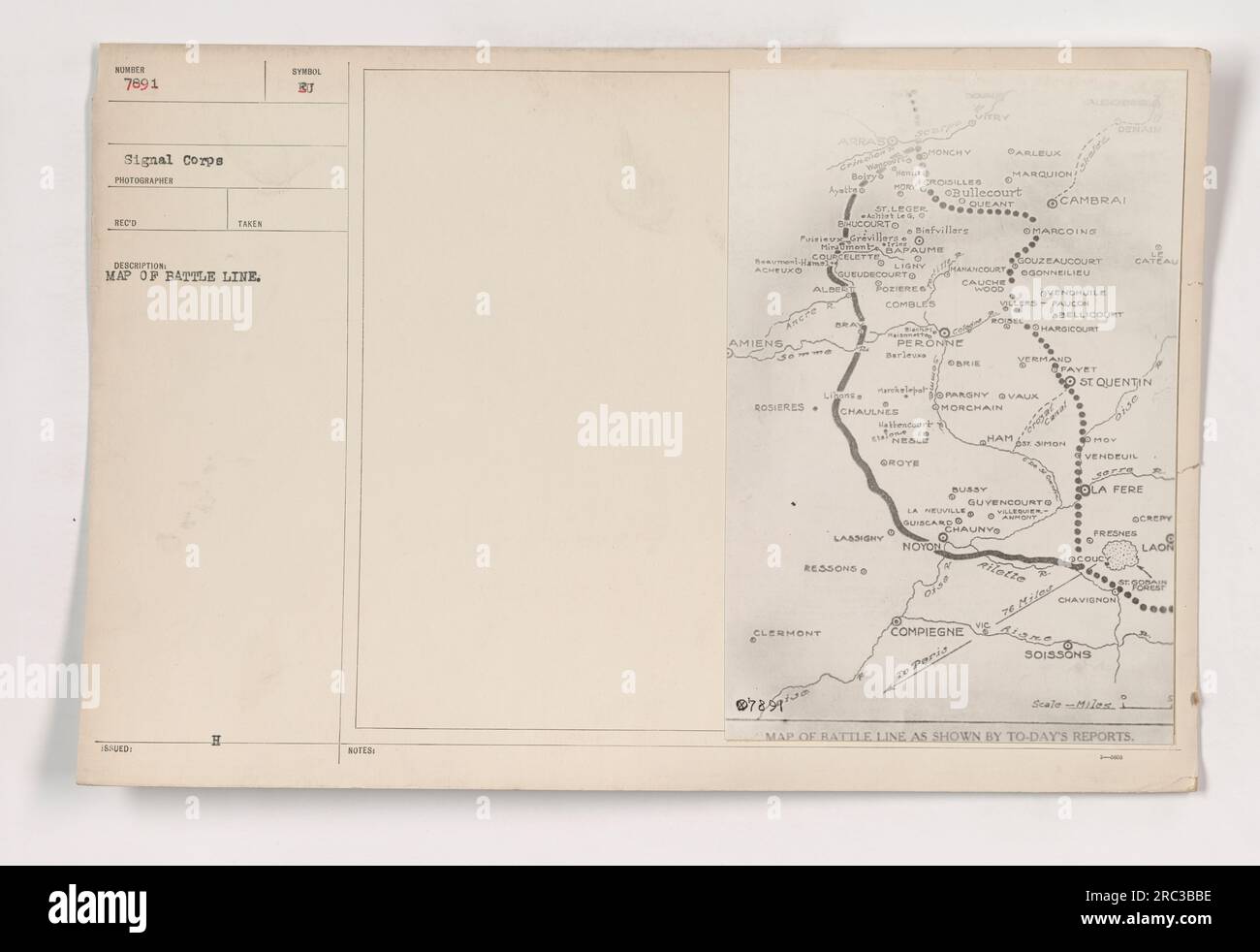 Caption: "Map of battle line showing the locations and symbols of ...
