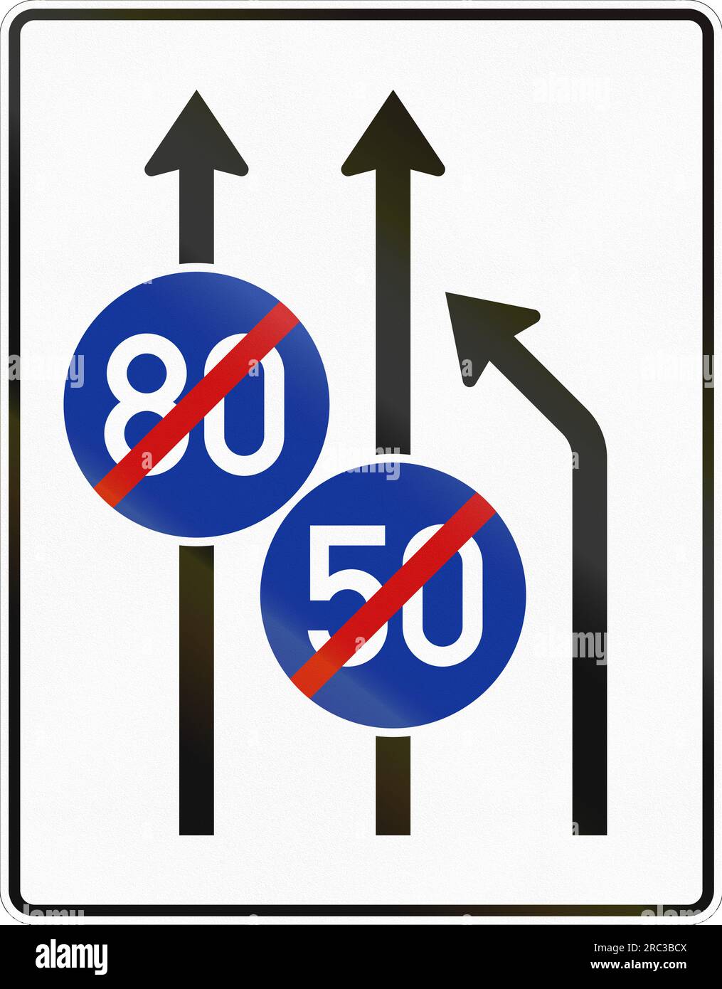 German road sign: Three lanes with minimum speeds on the middle and ...