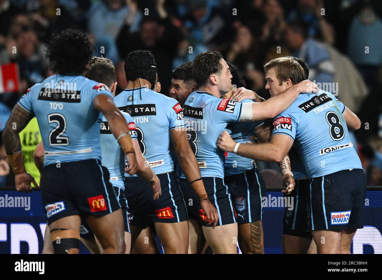 Sydney, Australia. 12th July, 2023. The Blues celebrate Josh Addo-Carr ...
