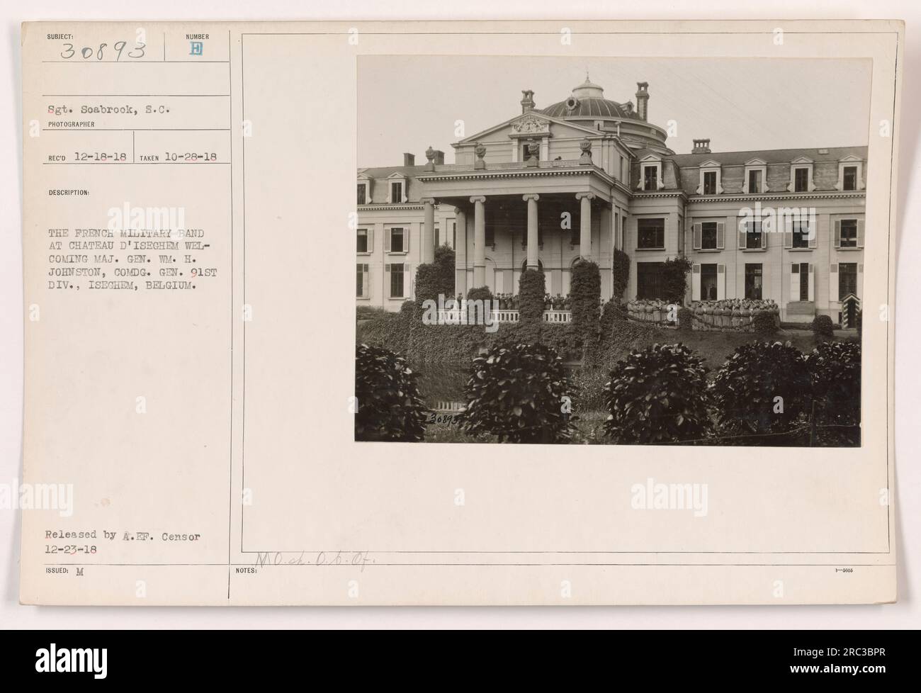 French military band at Chateau d'Isenheim welcoming Major General M.H ...