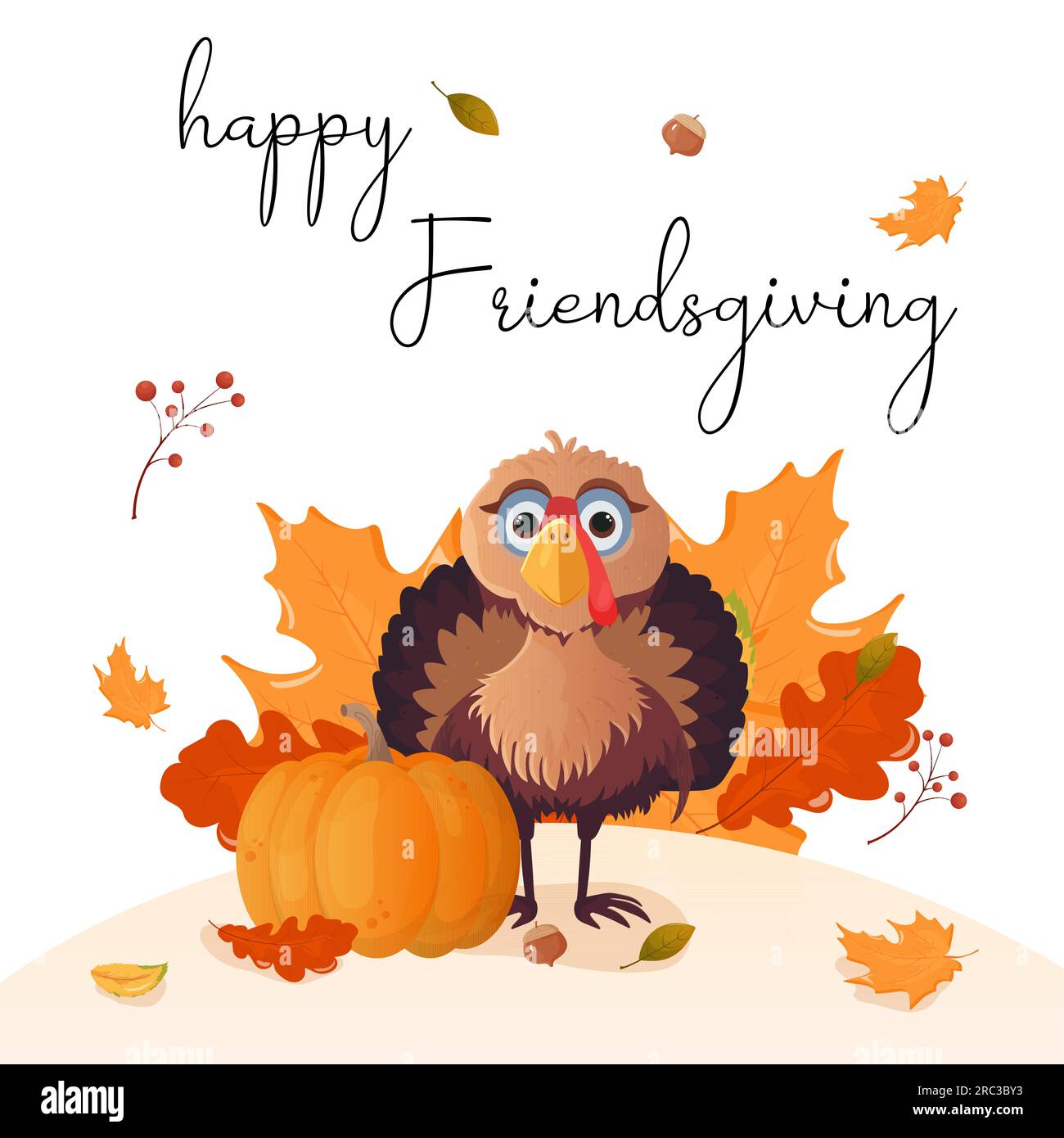 thanksgiving card turkey leaves and pumpkin. Vector illustration Stock ...