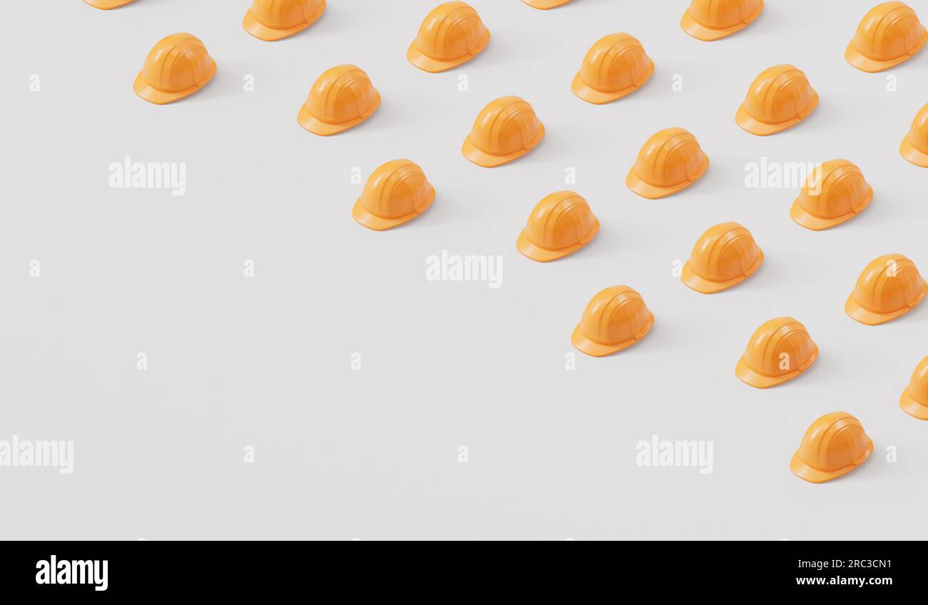 A collection of construction safety hard hats. isometric background. 3D ...