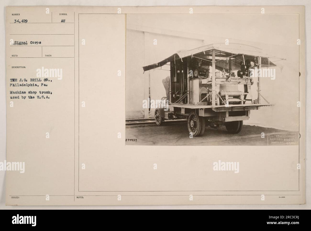 A photograph showing a machine shop truck, produced by the J. G. Brill ...