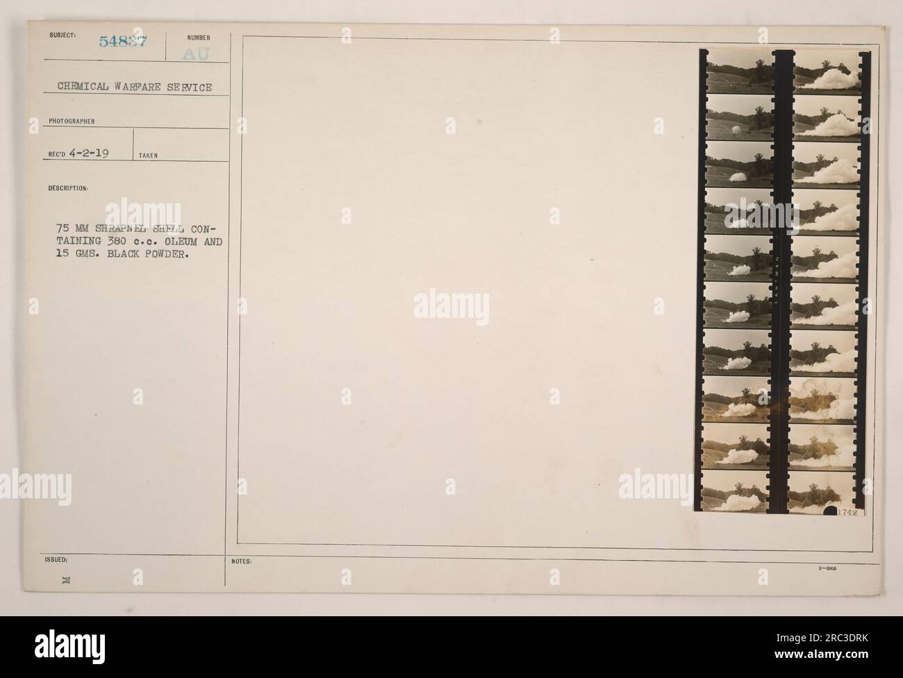 Photograph of a 75mm shrapnel shell containing 380 cc of oleum and 15 ...