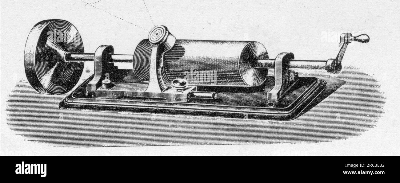 technics, audio engineering, tinfoil phonograph of Thomas Alva Edison ...