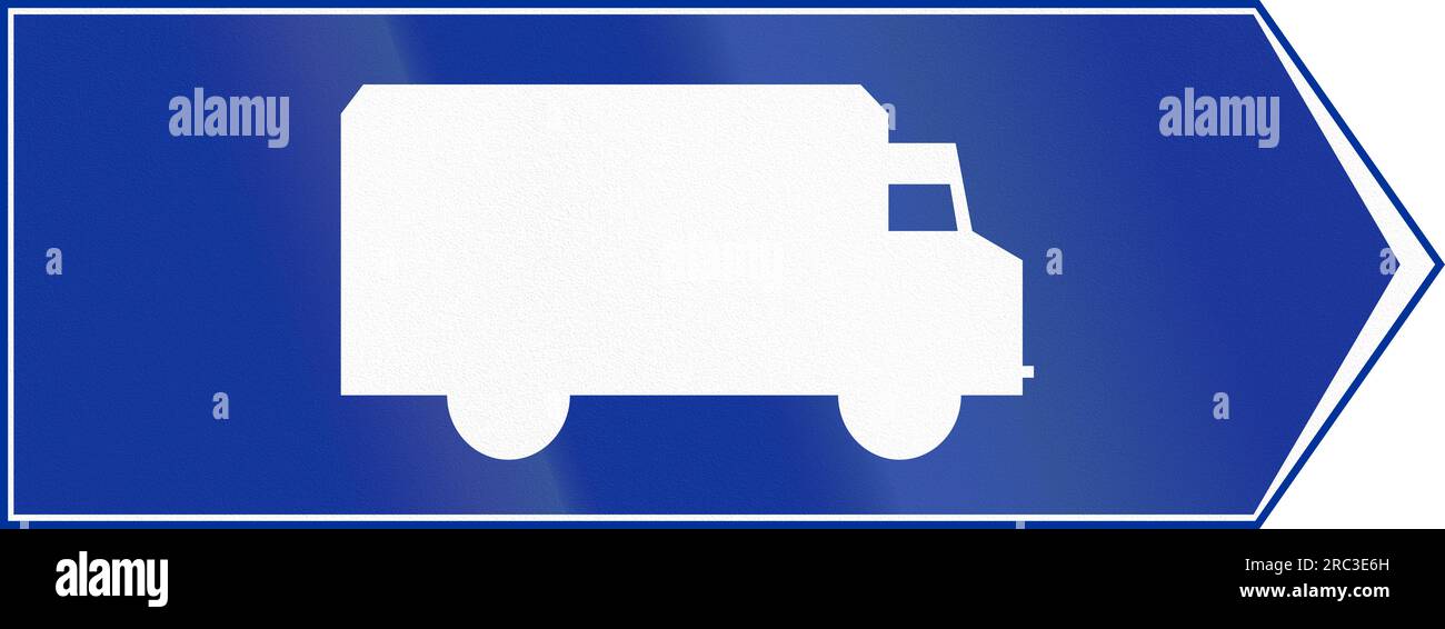 Polish road sign: Route for lorries to right Stock Photo - Alamy
