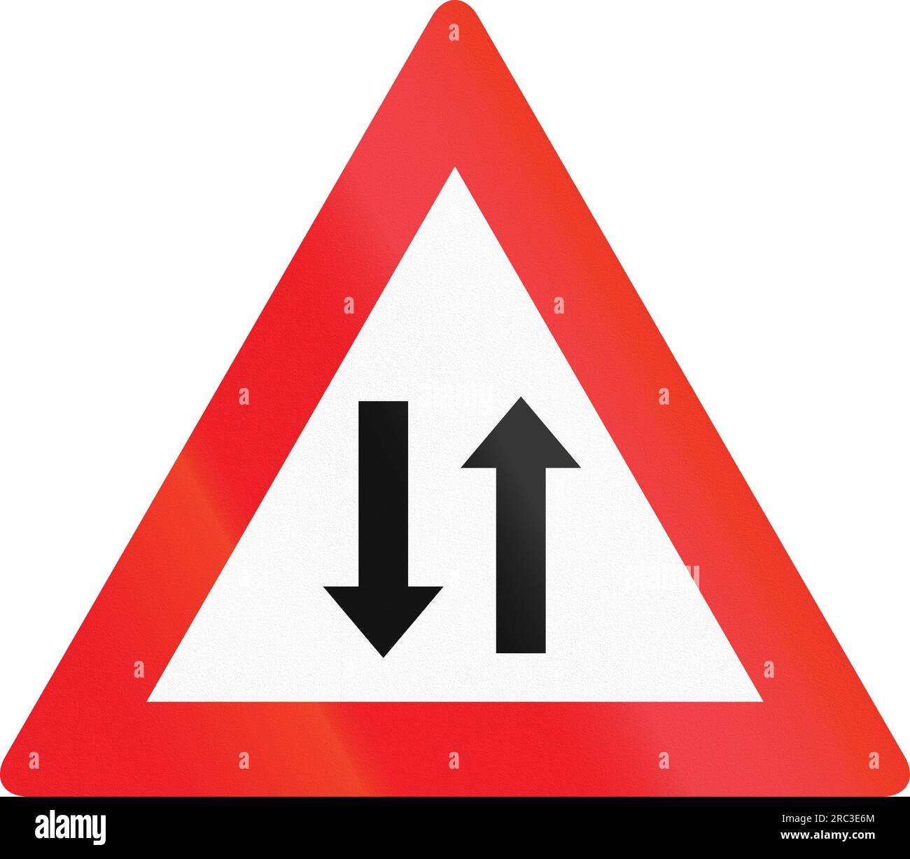 Austrian sign warning about opposing traffic on a two-way road Stock ...