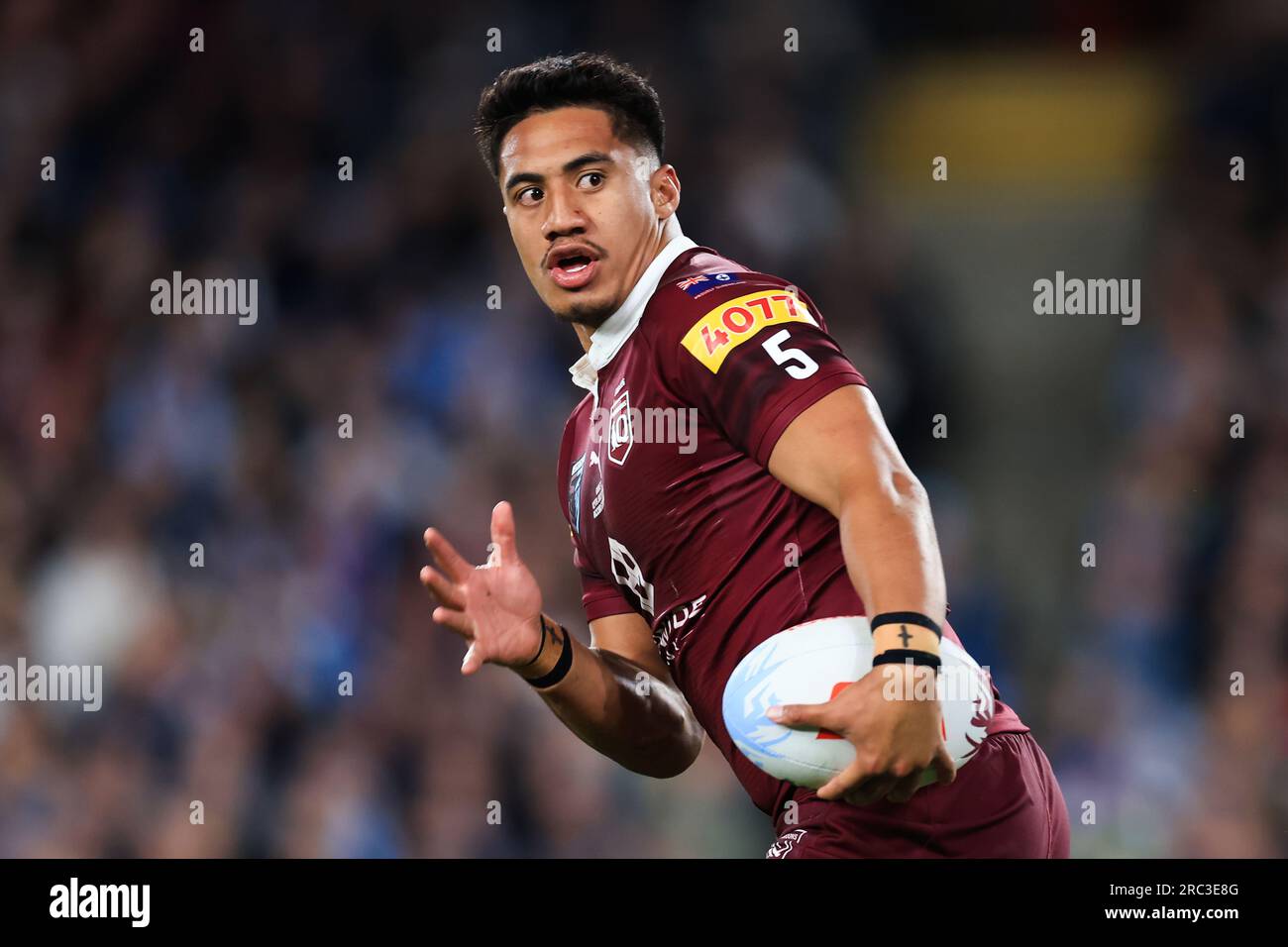 Sydney, Australia. 12th July, 2023. Murray Taulagi of the Maroons runs ...