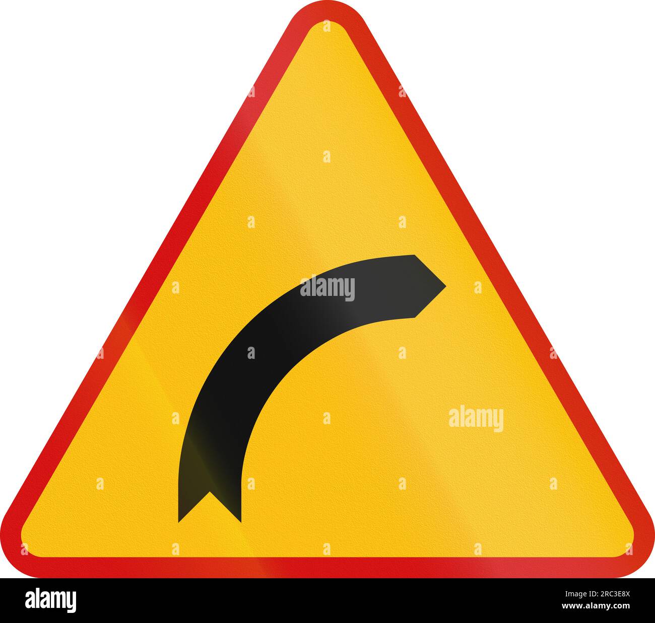 Polish sign warning about a right curve Stock Photo - Alamy