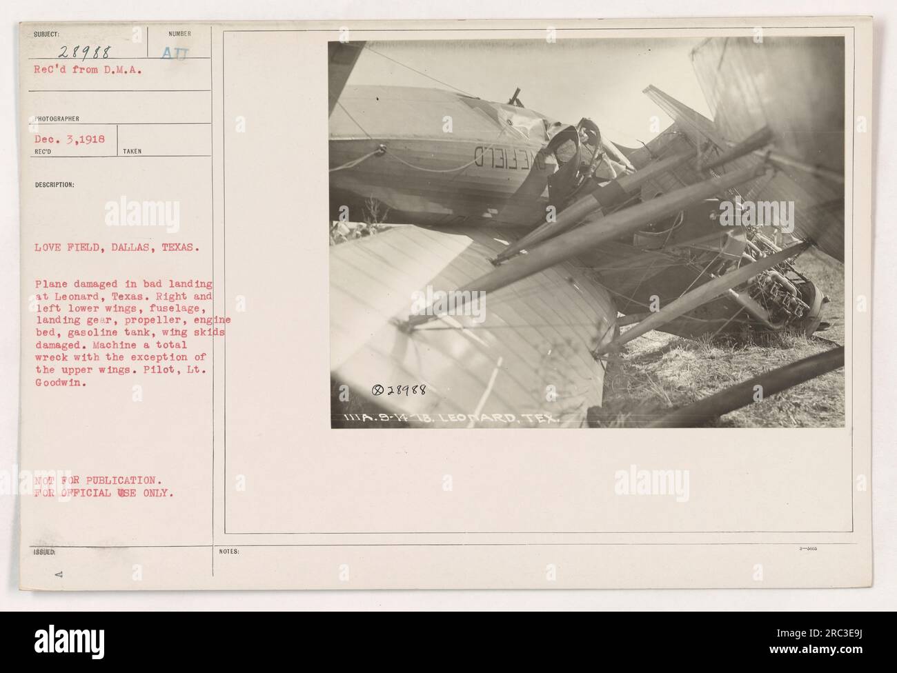 "Damaged plane from a bad landing at Leonard, Texas. The right and left ...
