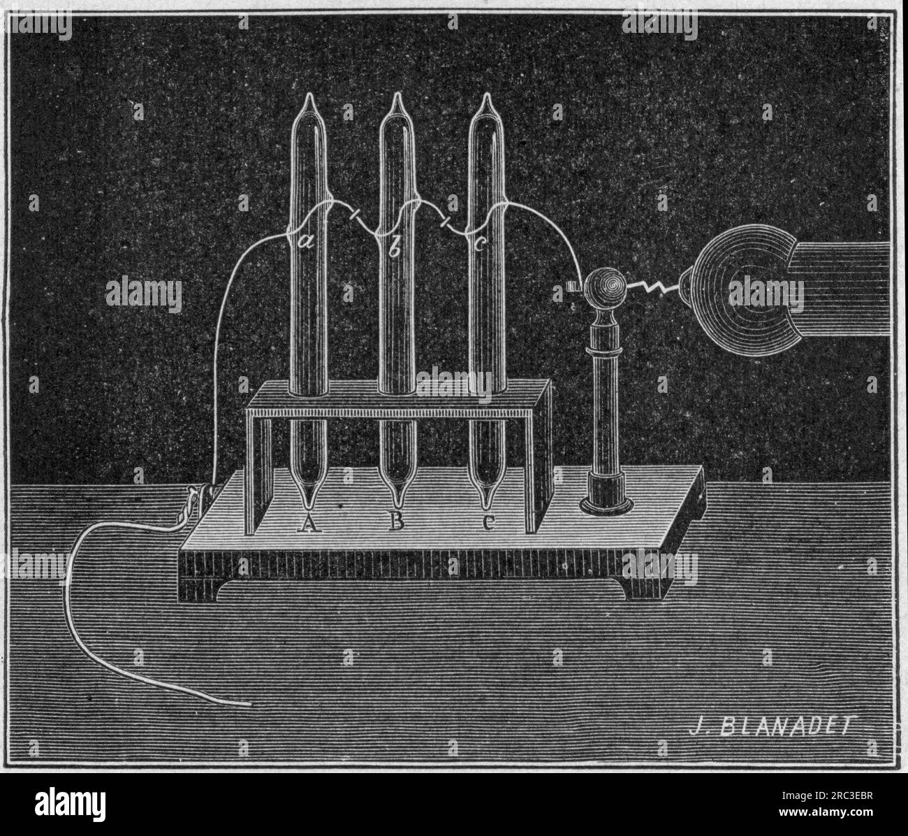 science, physics, gas discharge by electrical sparks, wood engraving by ...