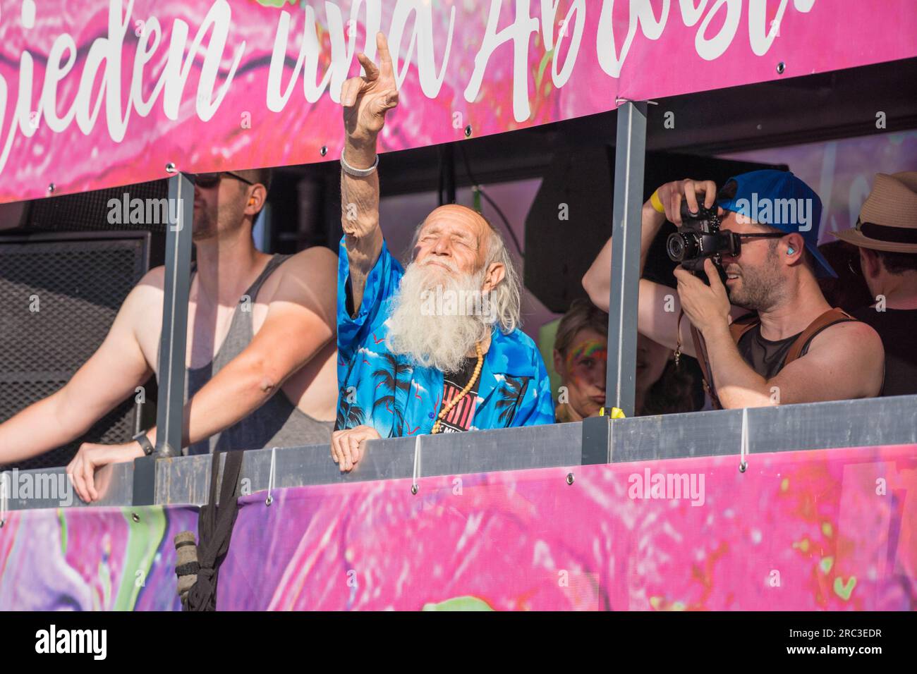 Berlin, Germany July 8th 2023, Rave the Planet - Old man celebrating ...