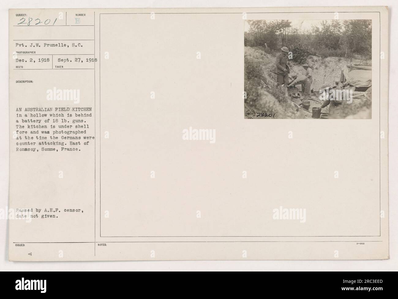 Australian field kitchen photographed during World War One under shell ...