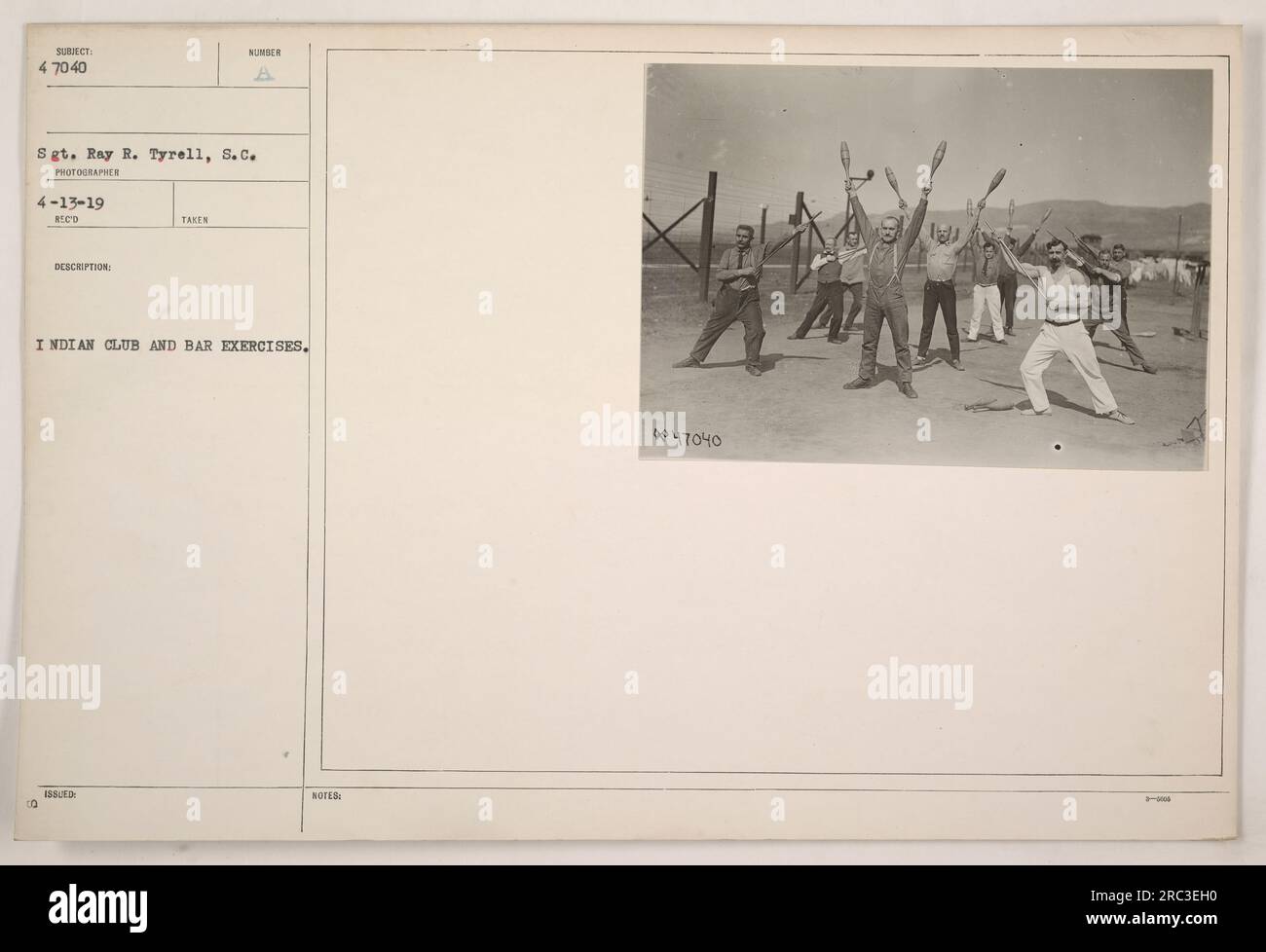 Soldiers performing Indian club and bar exercises during World War One ...