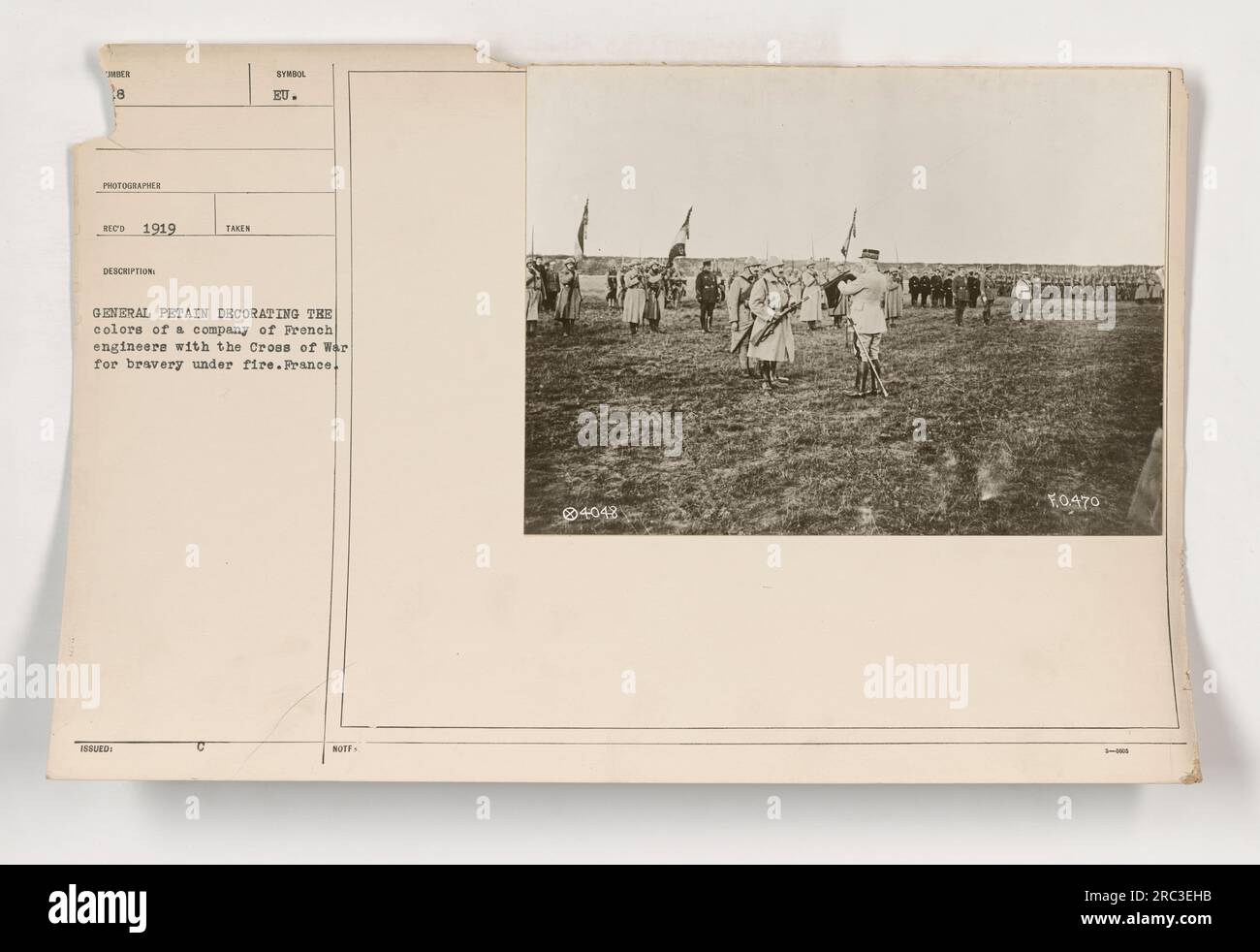 General Petain awards the Cross of War to a company of French engineers ...