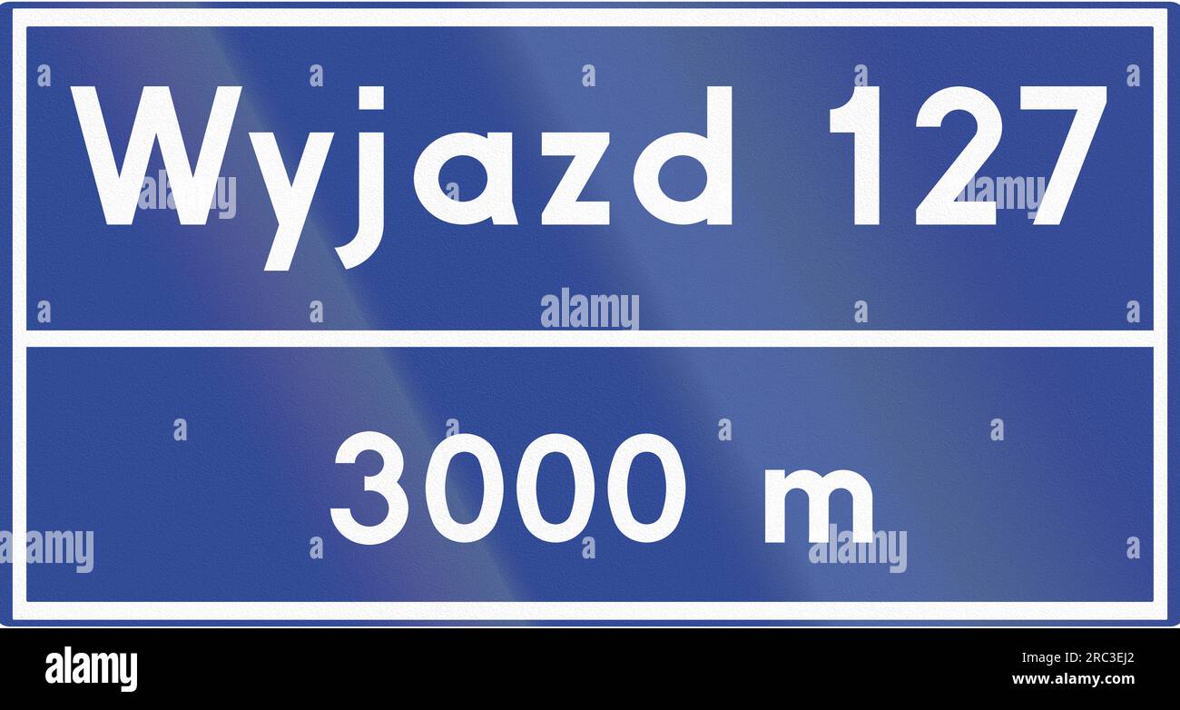 Polish road sign: Distance to motorway junction Stock Photo - Alamy