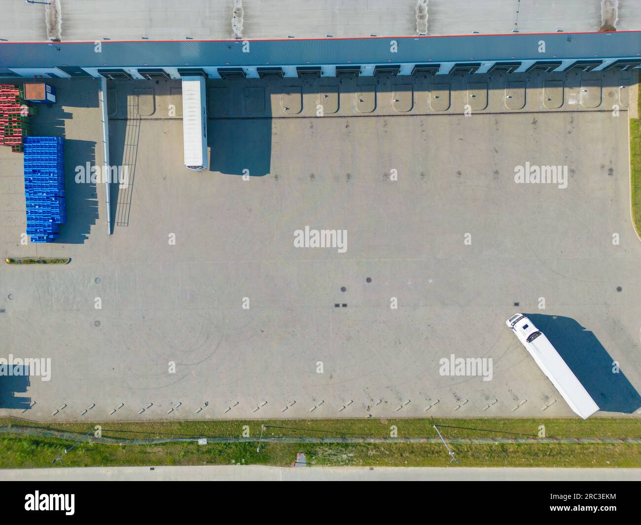 Aerial view of goods warehouse. Logistics center in industrial city ...