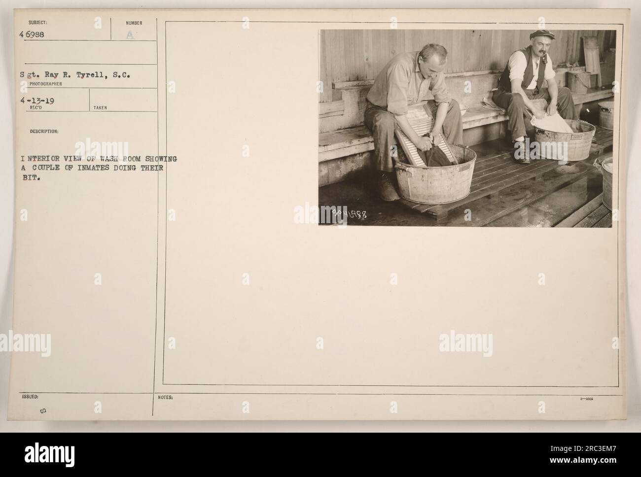 Interior view of a washroom at an undisclosed location during World War ...